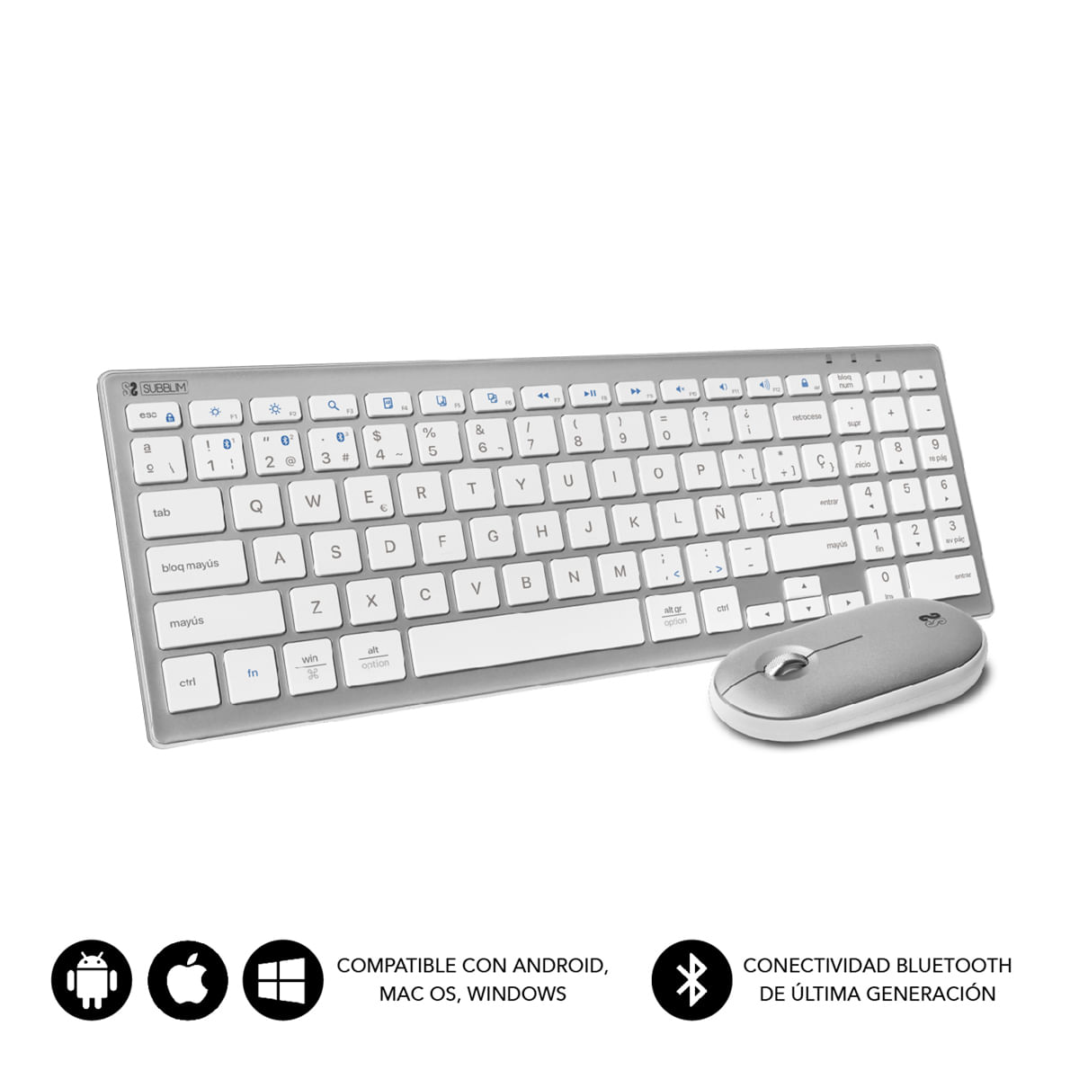 TECLADO EXTENDIDO CON RATON INALAMBRICO BLUETOOTH PURE COMBO SILVER ...