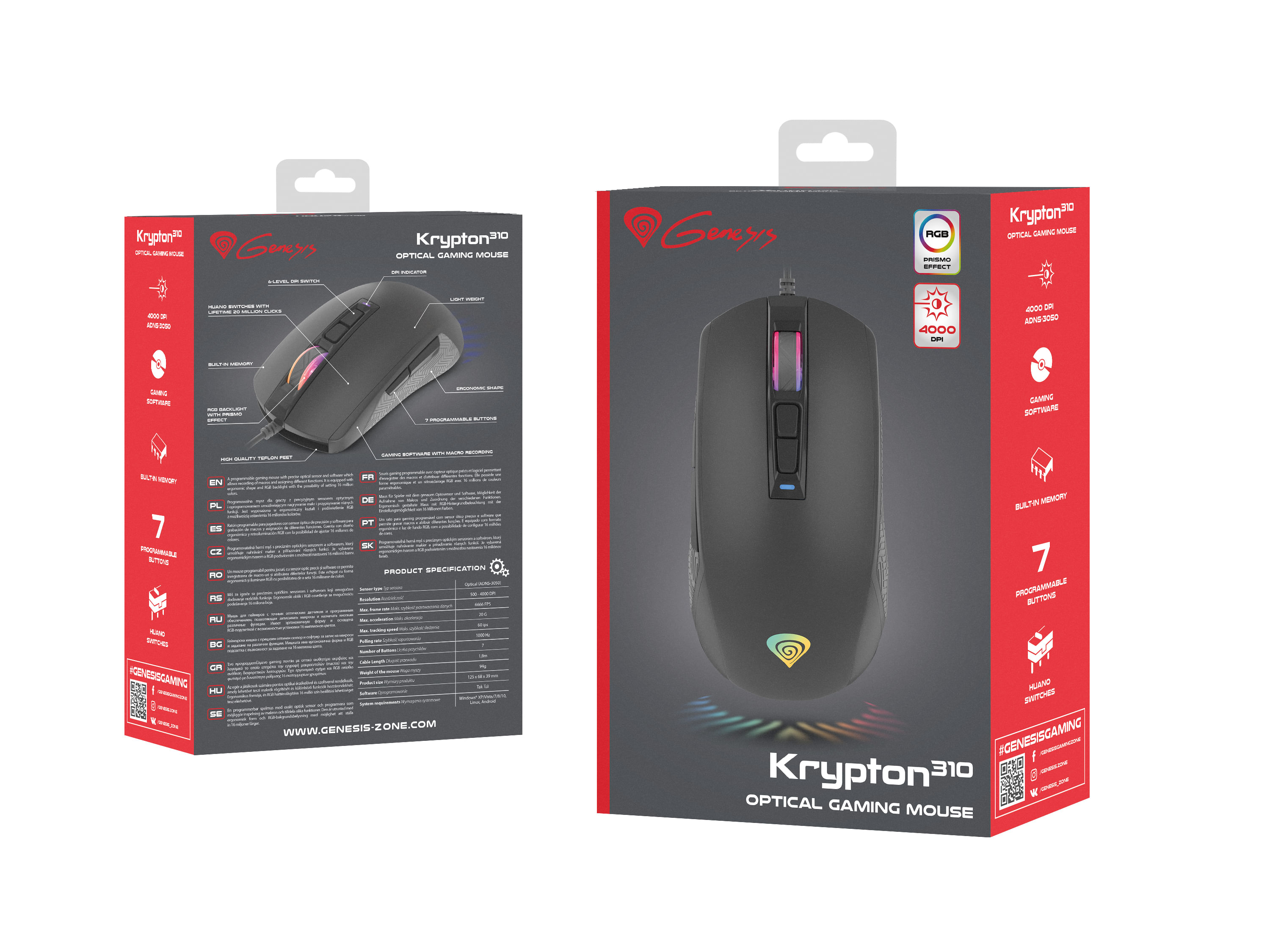 RATON GAMING GENESIS KRYPTON 310 4000 DPI RGB - Beep Informática