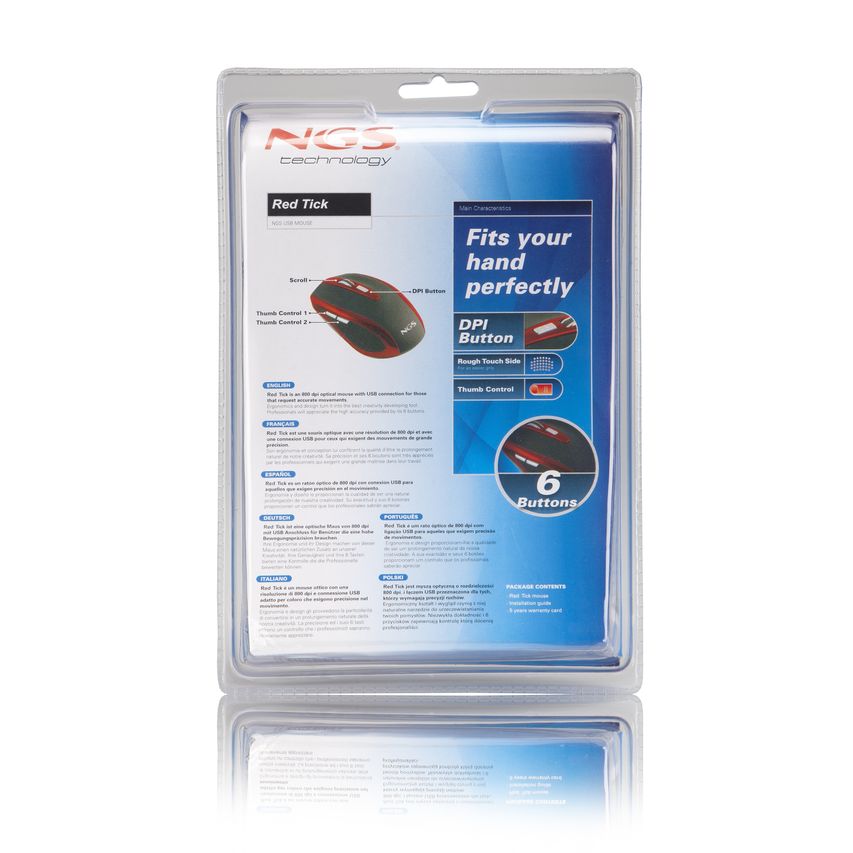 MOUSE OPTICO NGS TICK 800/1600DPI USB 6 BOTONES COLOR ROJO - Beep ...